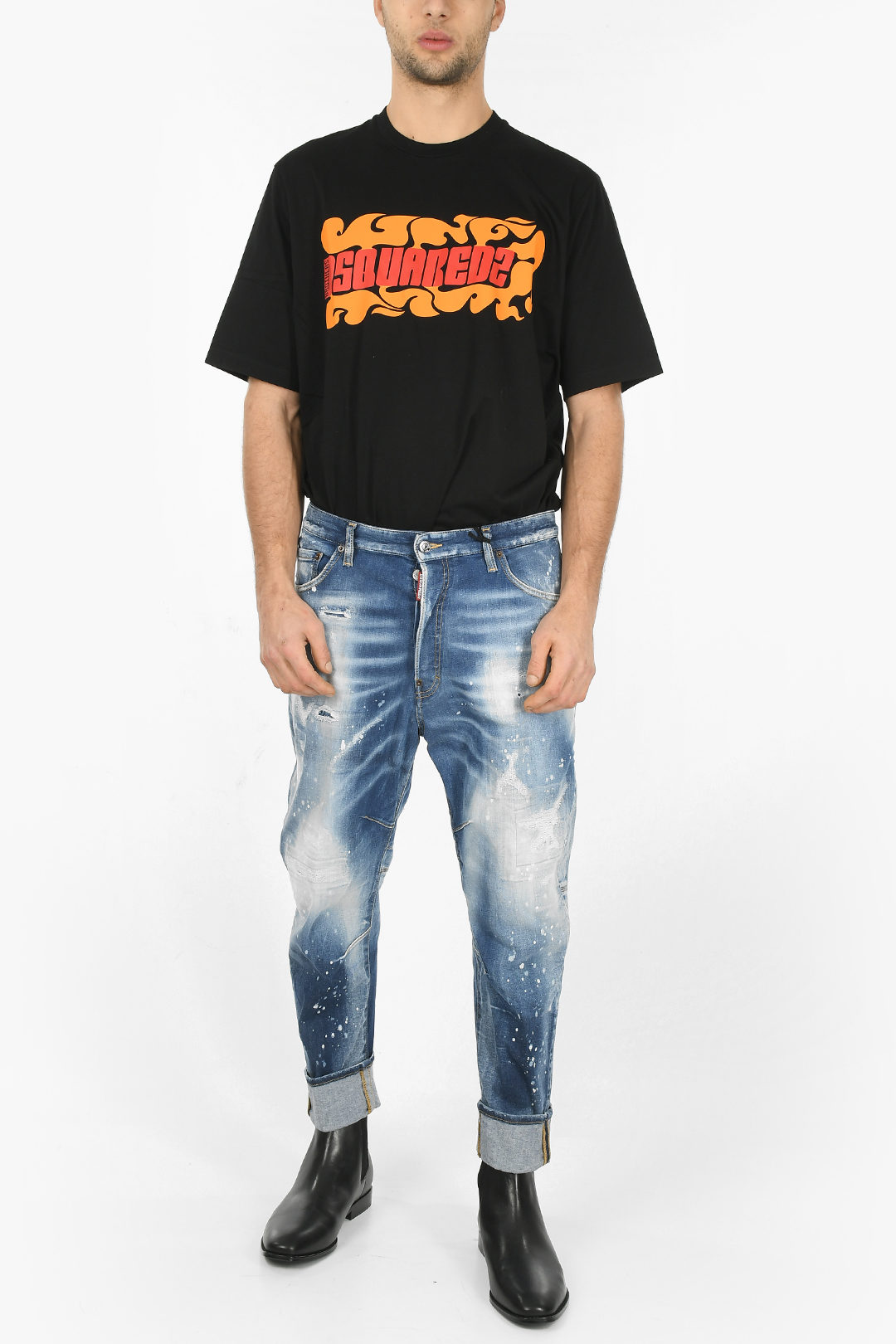 Dsquared2 17cm Cuffed Hem Stretch denim COMBAT Jeans men - Glamood Outlet