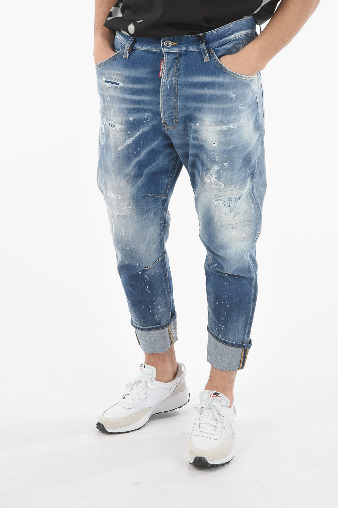 Dsquared2 17cm Cuffed Hem Stretch denim COMBAT Jeans men - Glamood Outlet