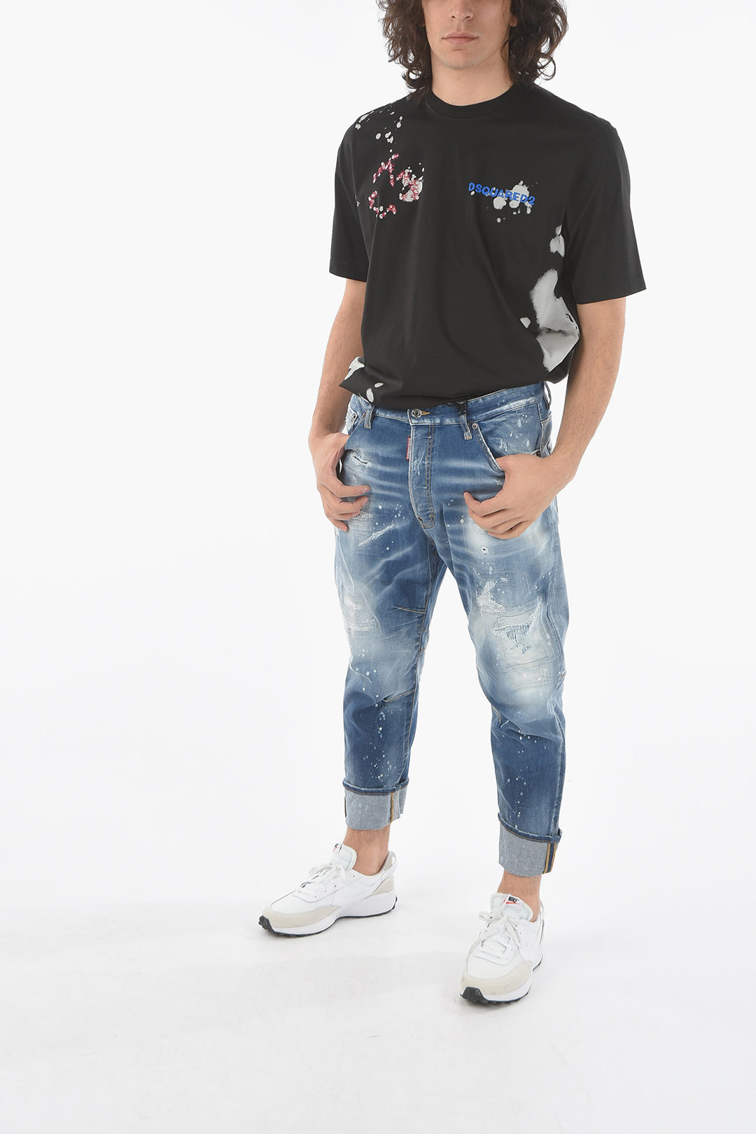 Dsquared2 17cm Cuffed Hem Stretch denim COMBAT Jeans men - Glamood Outlet