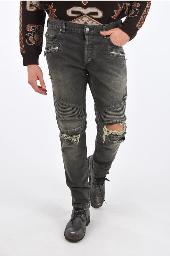 Balmain 17cm ripped biker jeans men - Glamood Outlet