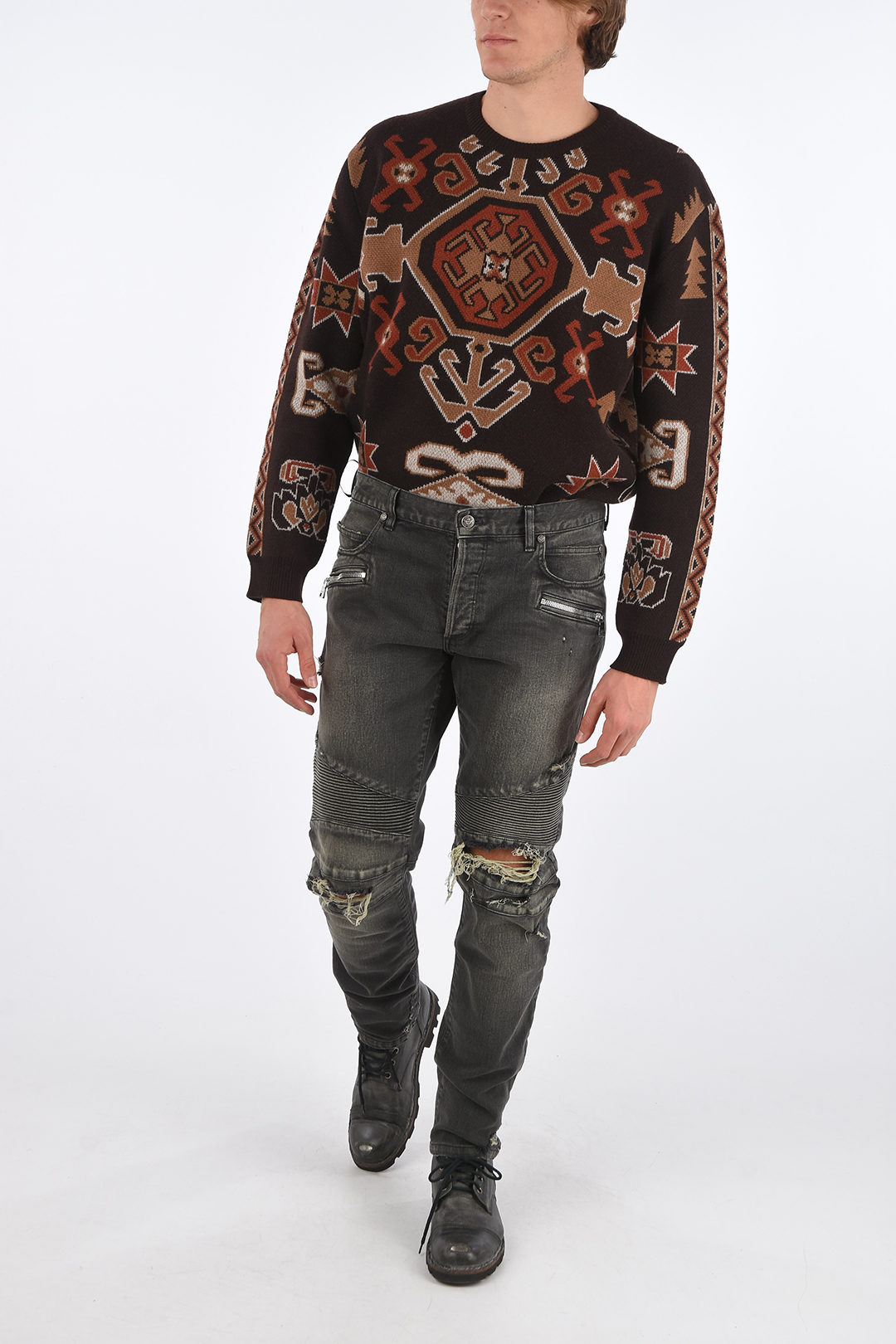 Balmain 17cm ripped biker jeans men - Glamood Outlet