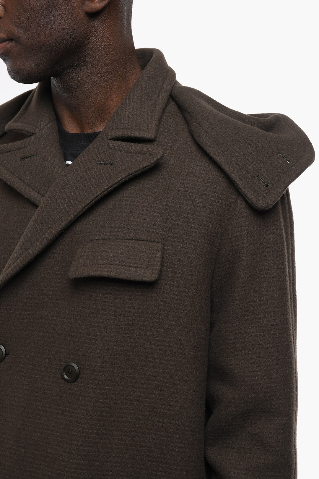 4SDesigns 2-2 Virgin Wool DOBBY Double Breasted Coat with Removable ...