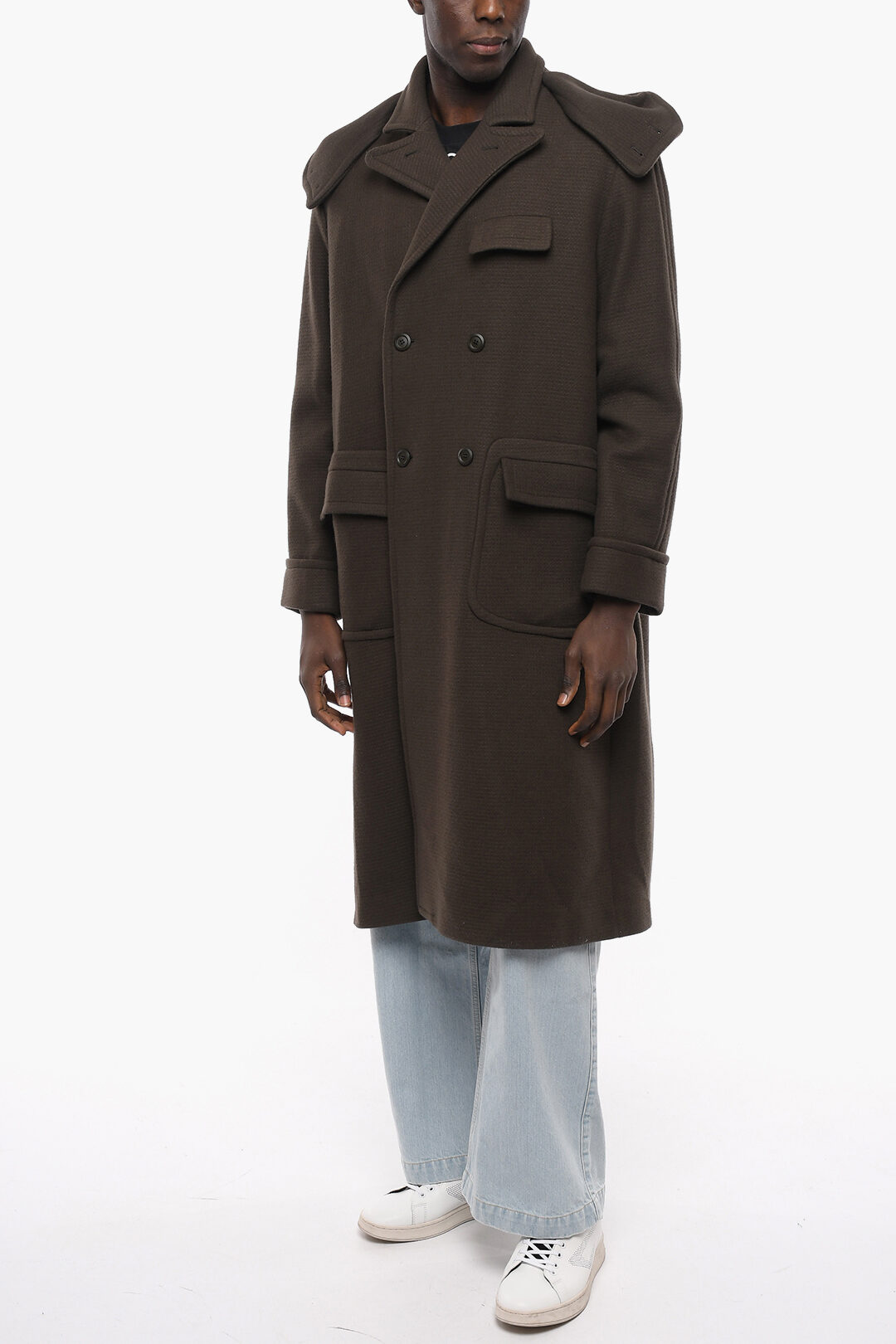 4SDesigns 2-2 Virgin Wool DOBBY Double Breasted Coat with Removable ...