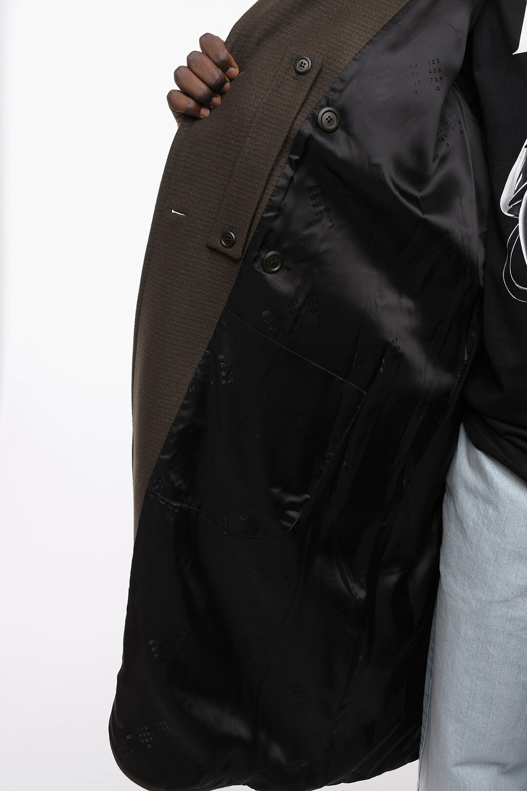 4SDesigns 2-2 Virgin Wool DOBBY Double Breasted Coat with Removable ...