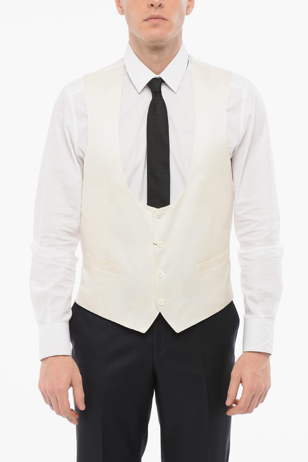 Corneliani 4 Buttons Silk Embroidered Vest With Jetted Pockets men ...