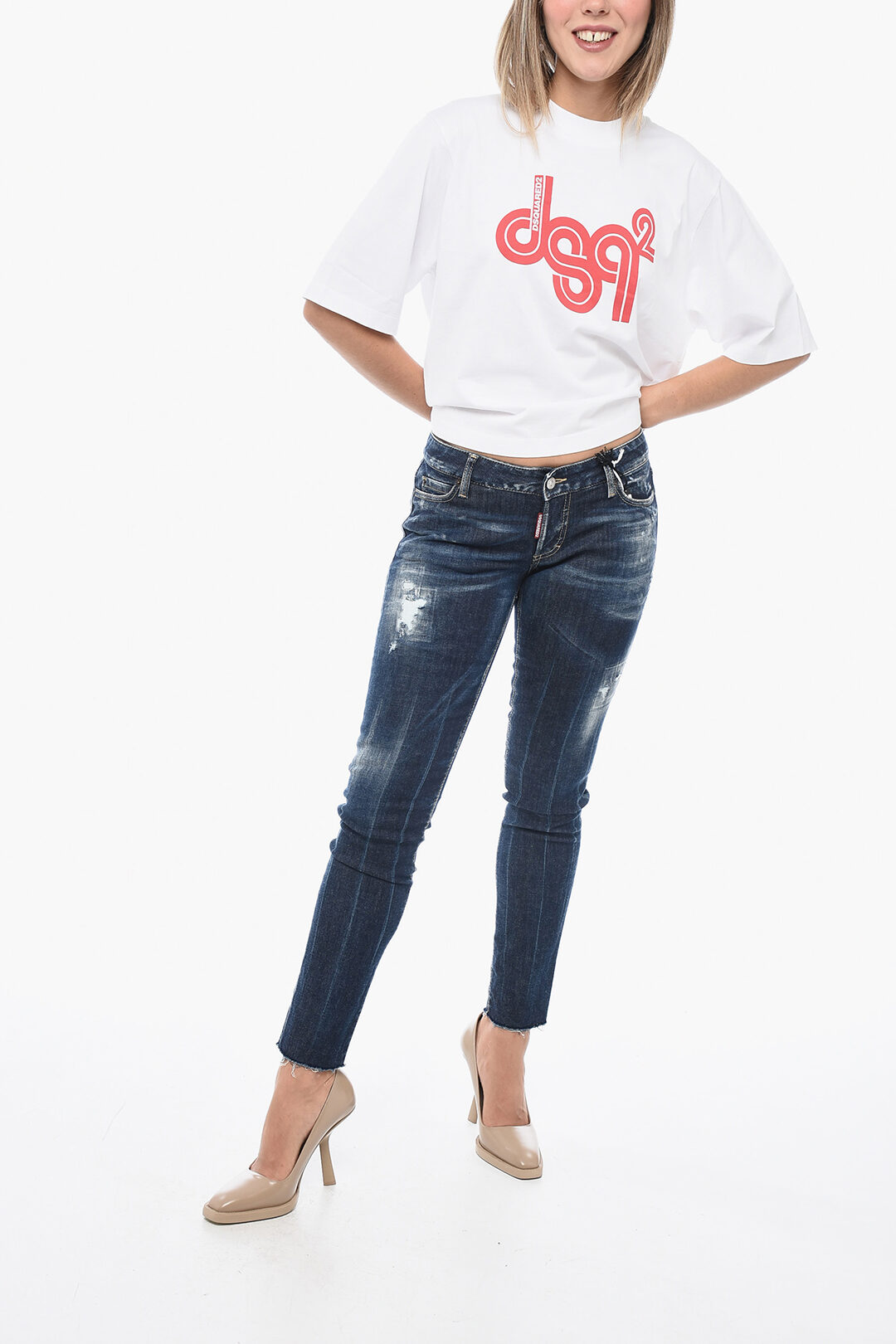 Dsquared2 5 Pocket Jennifer Fit Denims with Raw-cut Hem 14cm women ...