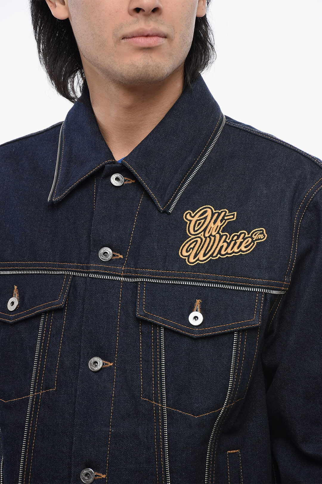 Off-White 90SLOGO SKATE ZIP DEN JKT RAW BLUE GOLD men - Glamood Outlet