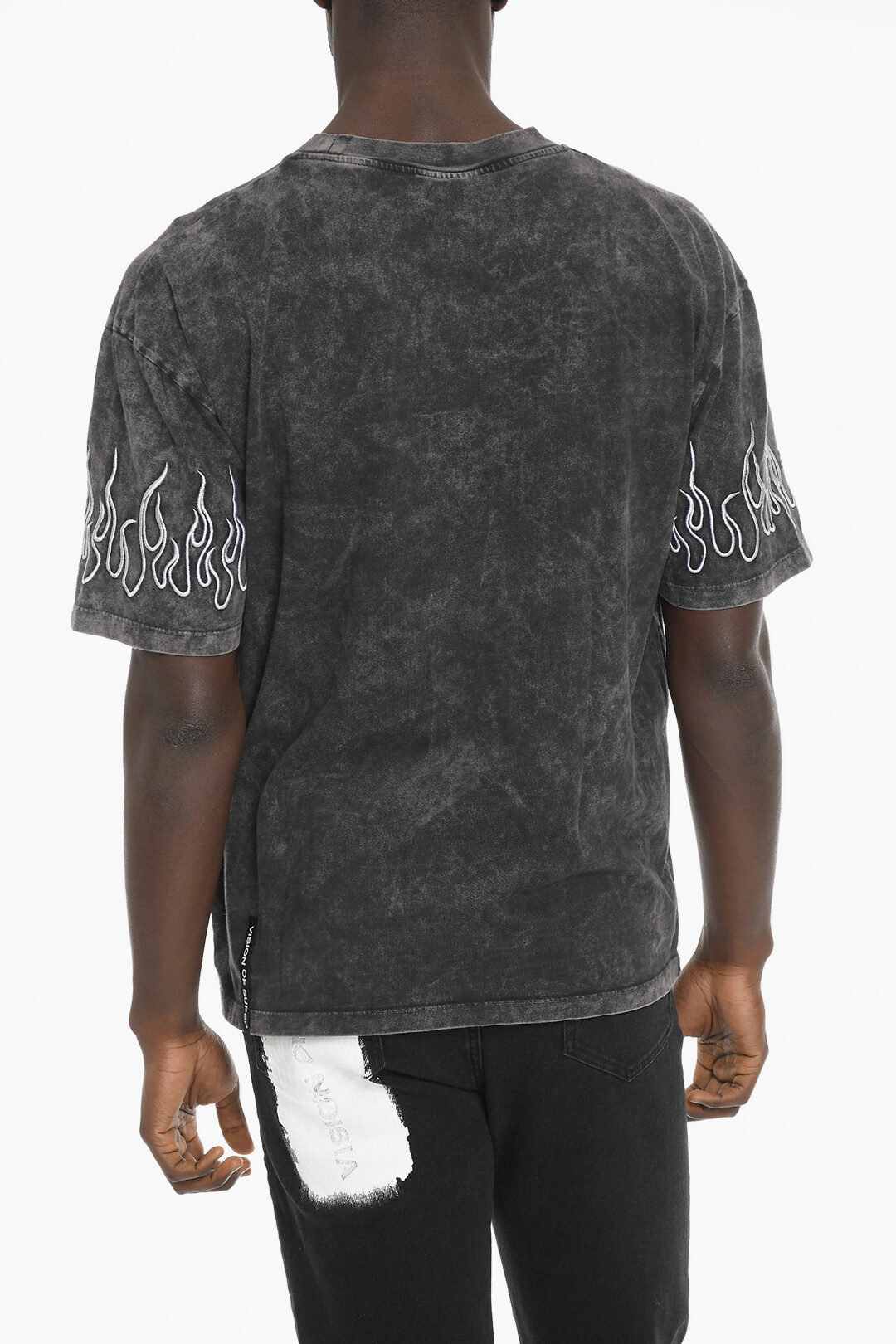 Vision Of Super Acid-Wash Effect Crew-neck T-Shirt with Flames ...