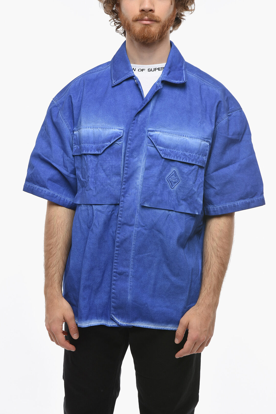 A Cold Wall Acid Wash Effect Short Sleeve Overshirt with Double Breast ...