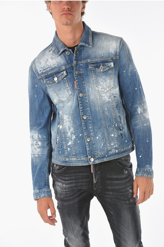 Dsquared2 acid wash effect stretch denim DAN jacket men - Glamood Outlet