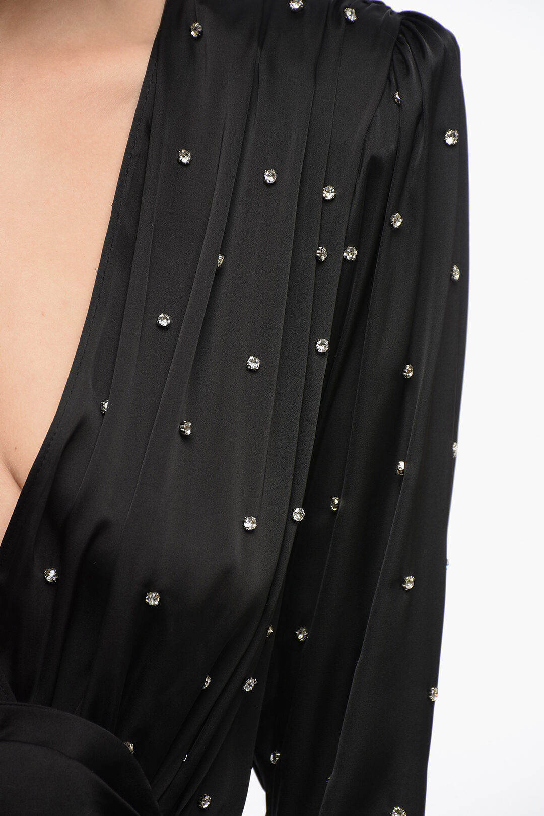 New Arrivals All-Over Strass Draped Mini Dress with Deep Plunge women ...