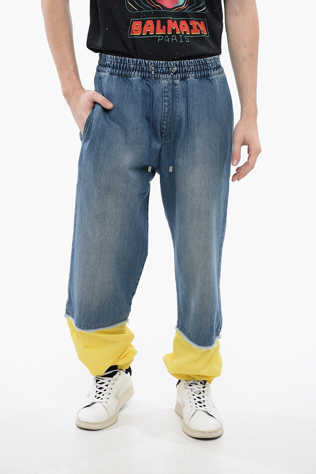 Balmain BALMAIN X POKEMON Shorts Gaucho in Denim con Elastico in Vita ...