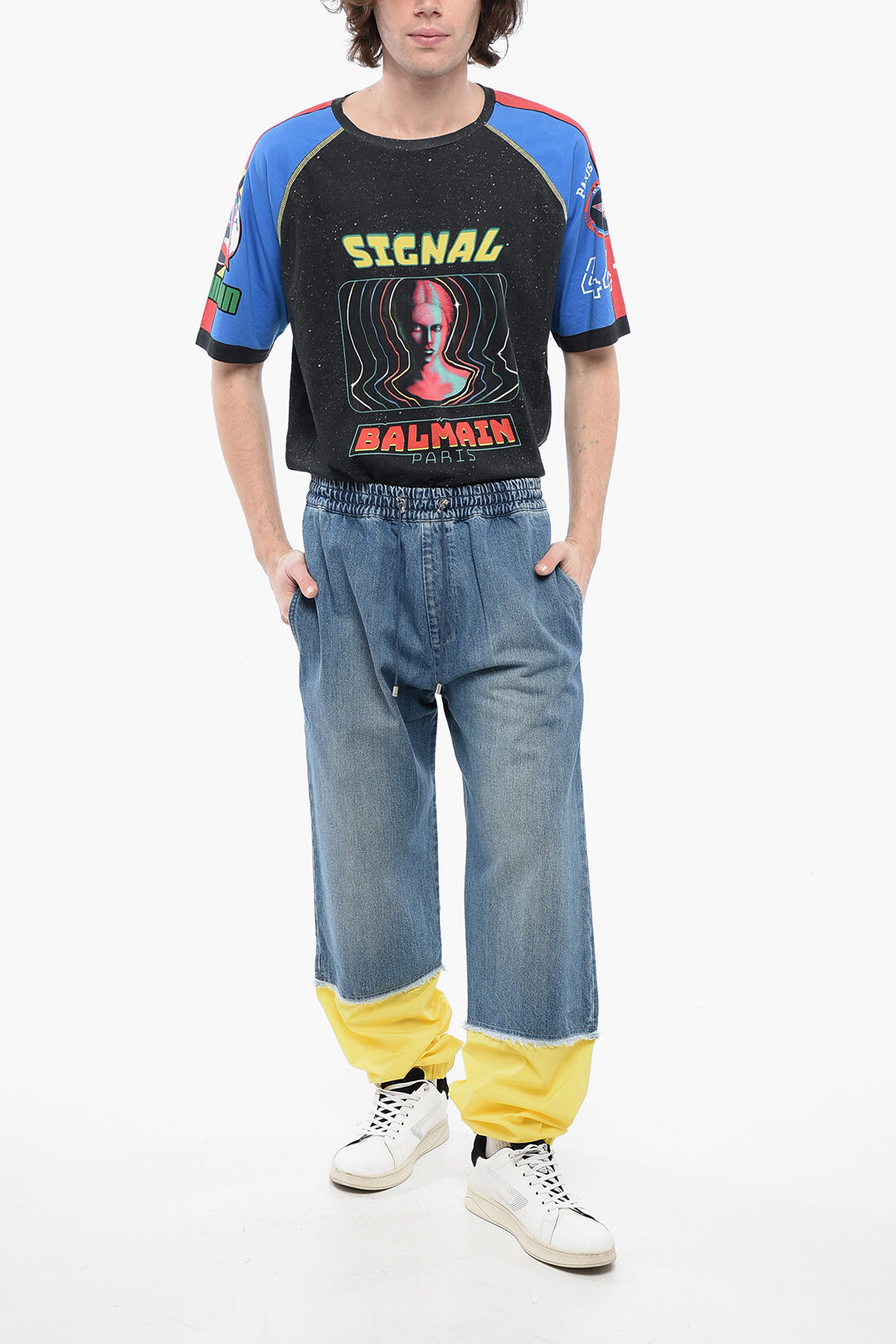 Balmain BALMAIN X POKEMON Shorts Gaucho in Denim con Elastico in Vita ...