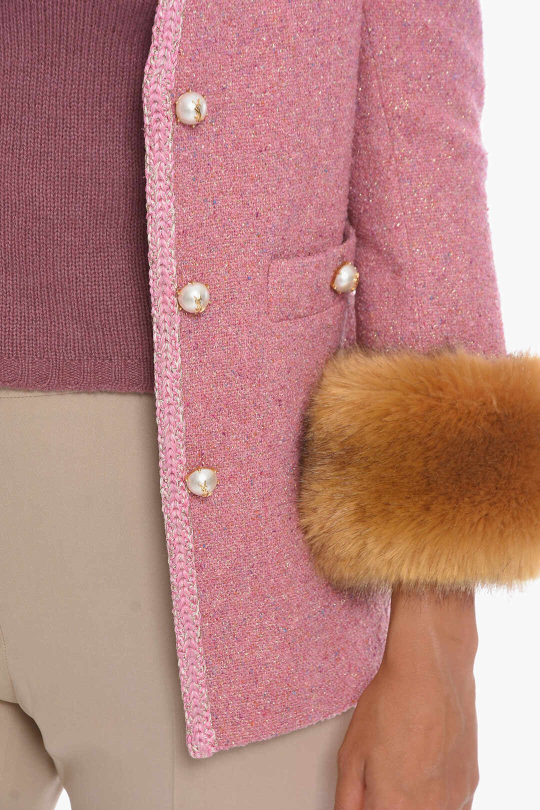 Saint Laurent Blazer Monopetto in Tweed di Lana con Polisini in ...