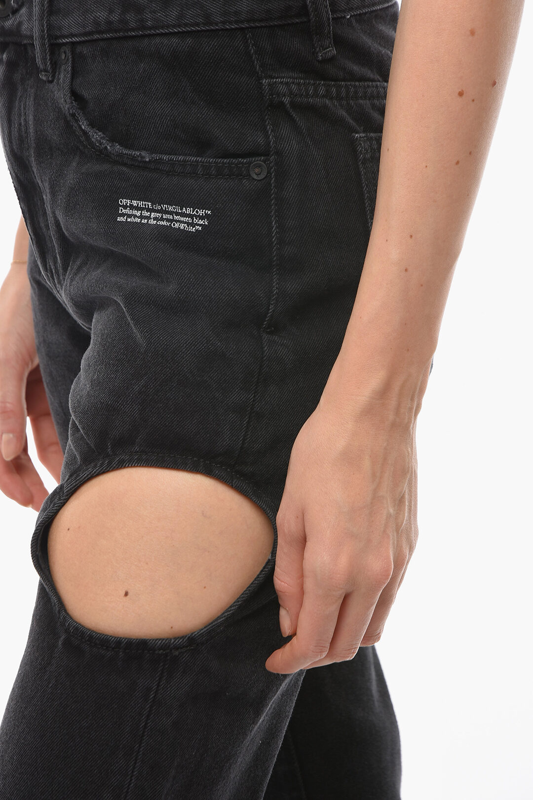 Off-White Boyfriend Fit BLACK METEOR Denims with Cut-Out Detail 22cm ...