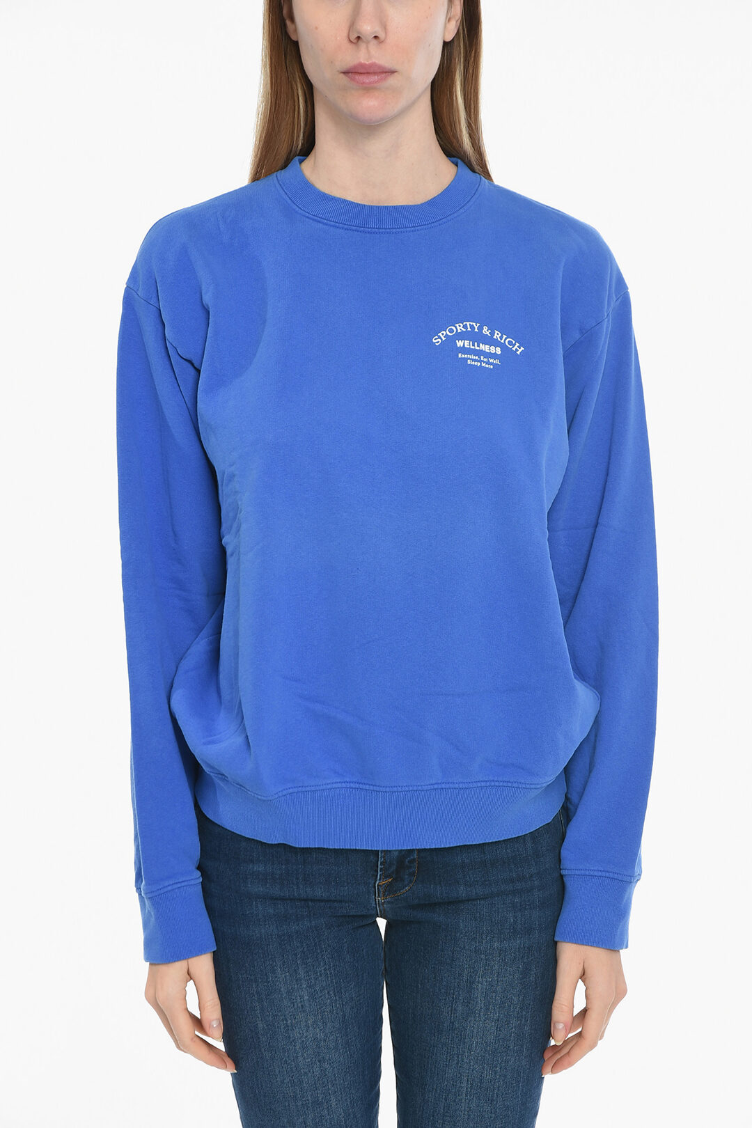 Sporty & Rich Brushed Cotton Crew-neck Sweatshirt with Printed Logo ...