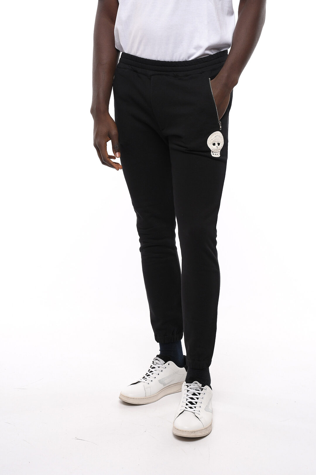 Alexander McQueen Brushed Cotton CROCHET SKULL Cuffed Sweatpants men ...