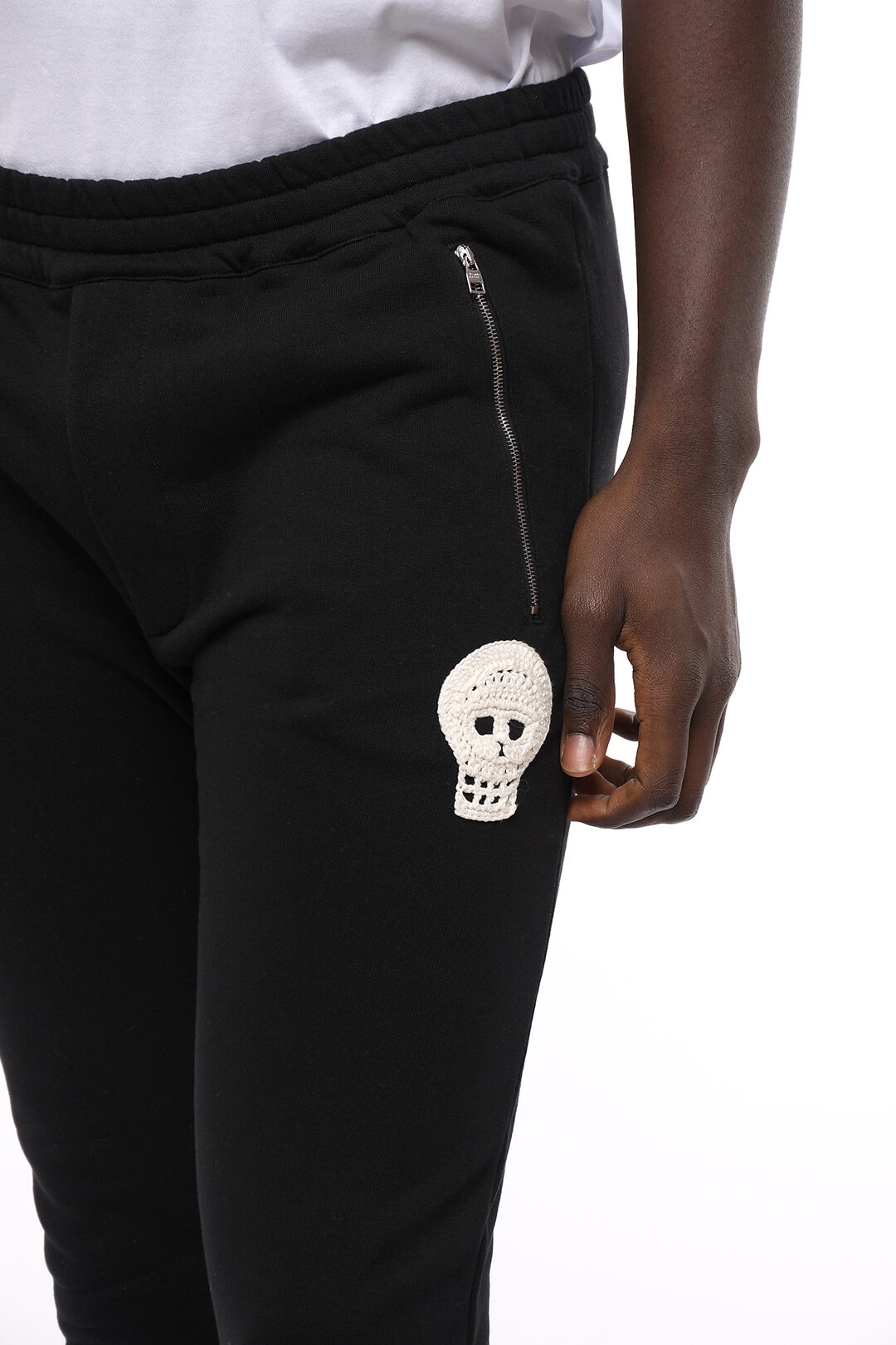 Alexander McQueen Brushed Cotton CROCHET SKULL Cuffed Sweatpants men ...