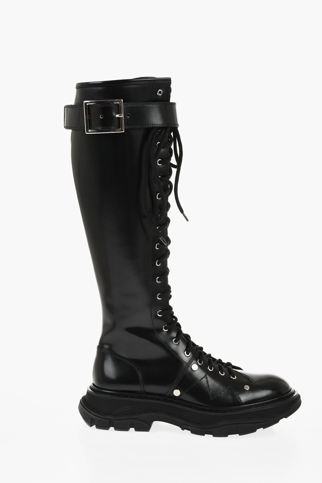 Alexander McQueen Brushed Leather Under the Knee Combat Boots women ...
