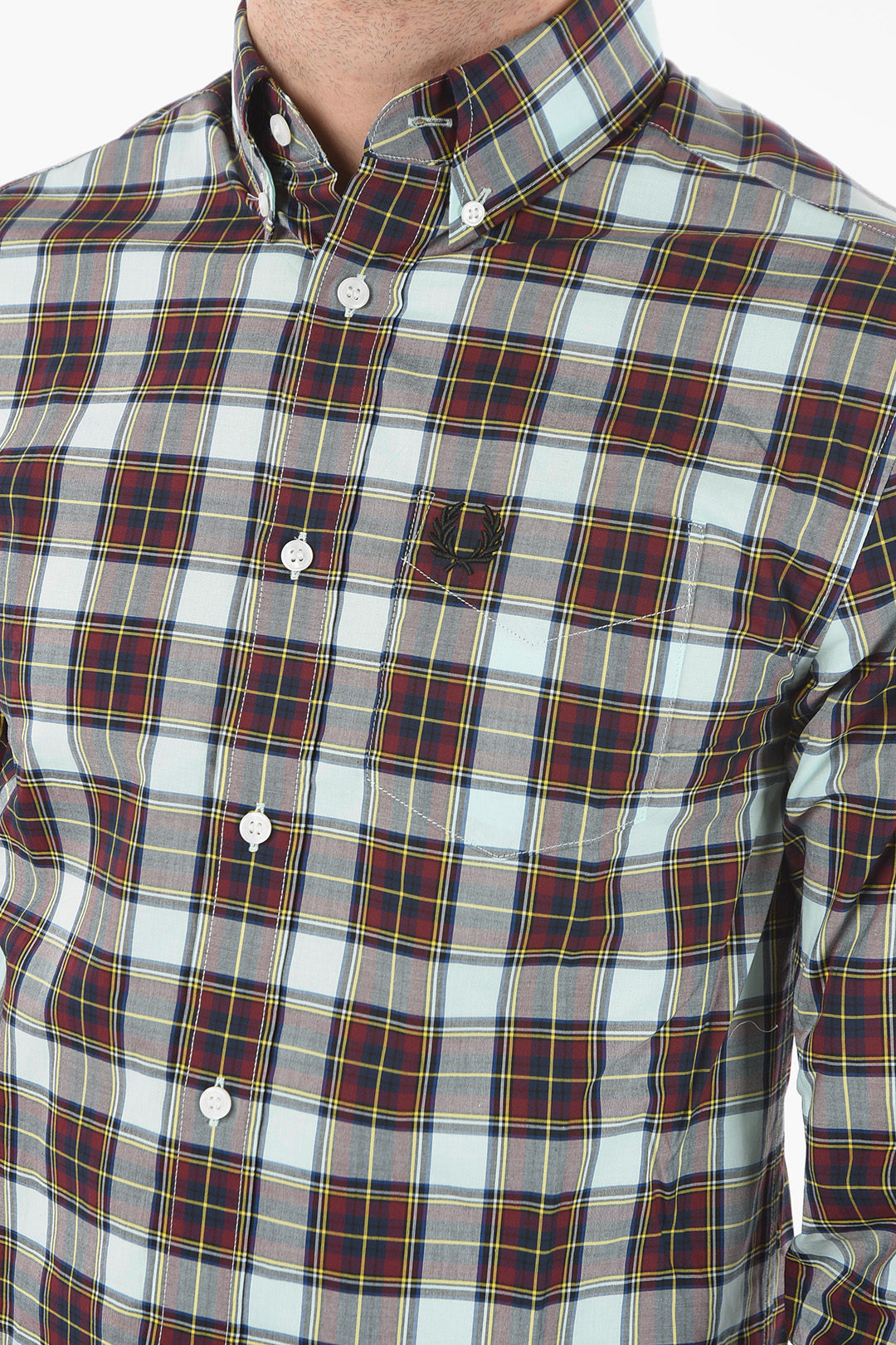Fred Perry Button Down Plaid Check Motif Shirt with Breast-pocket men ...