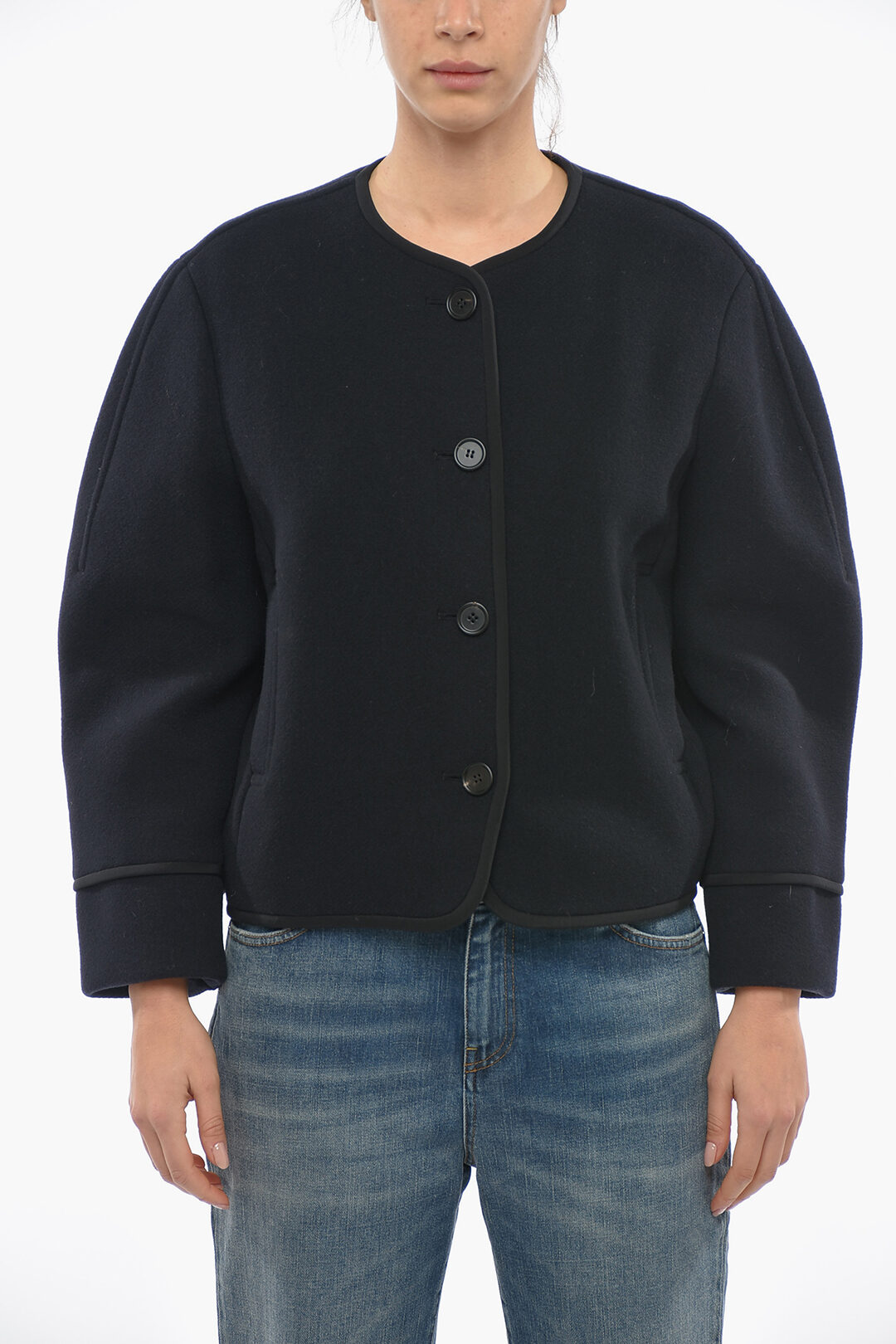 Chloe Buttoned Boxy Fit Wool Cropped Peacoat women - Glamood Outlet