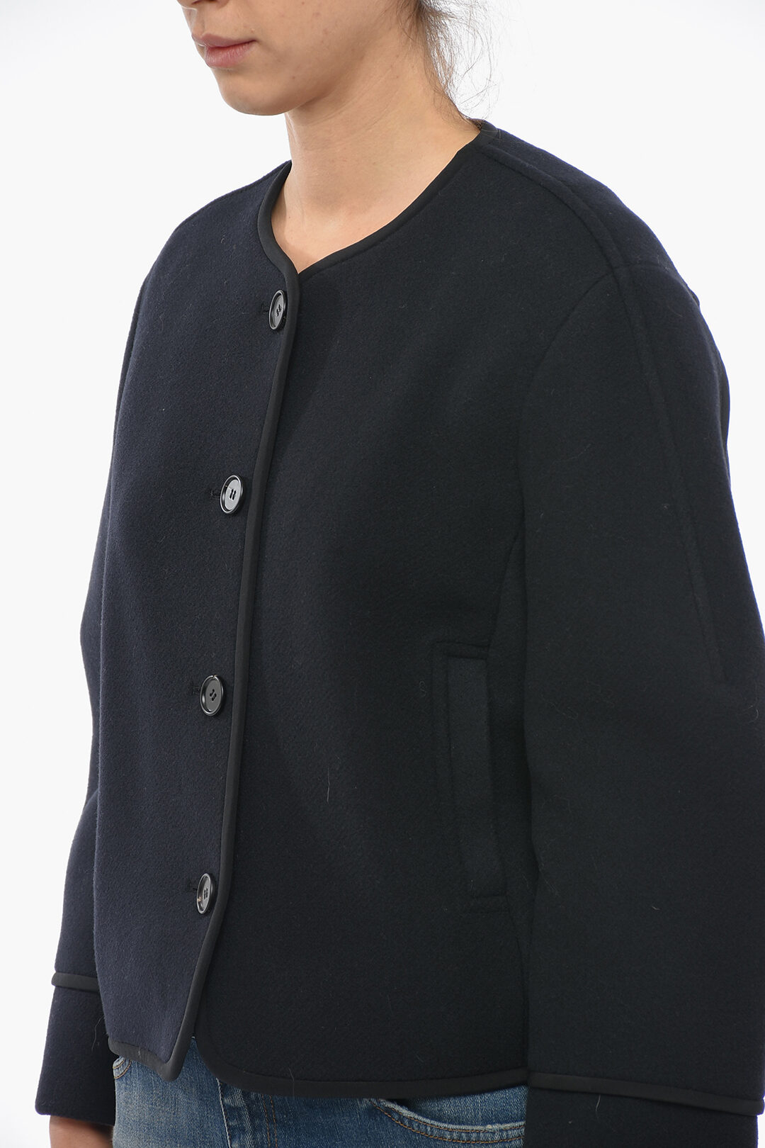 Chloe Buttoned Boxy Fit Wool Cropped Peacoat women - Glamood Outlet