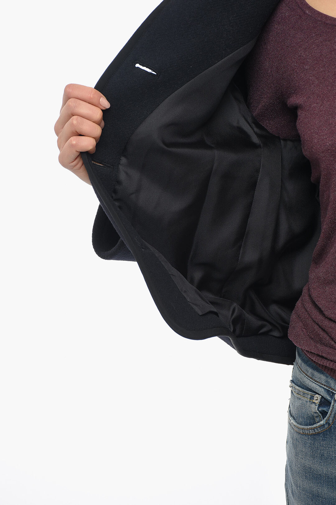 Chloe Buttoned Boxy Fit Wool Cropped Peacoat women - Glamood Outlet