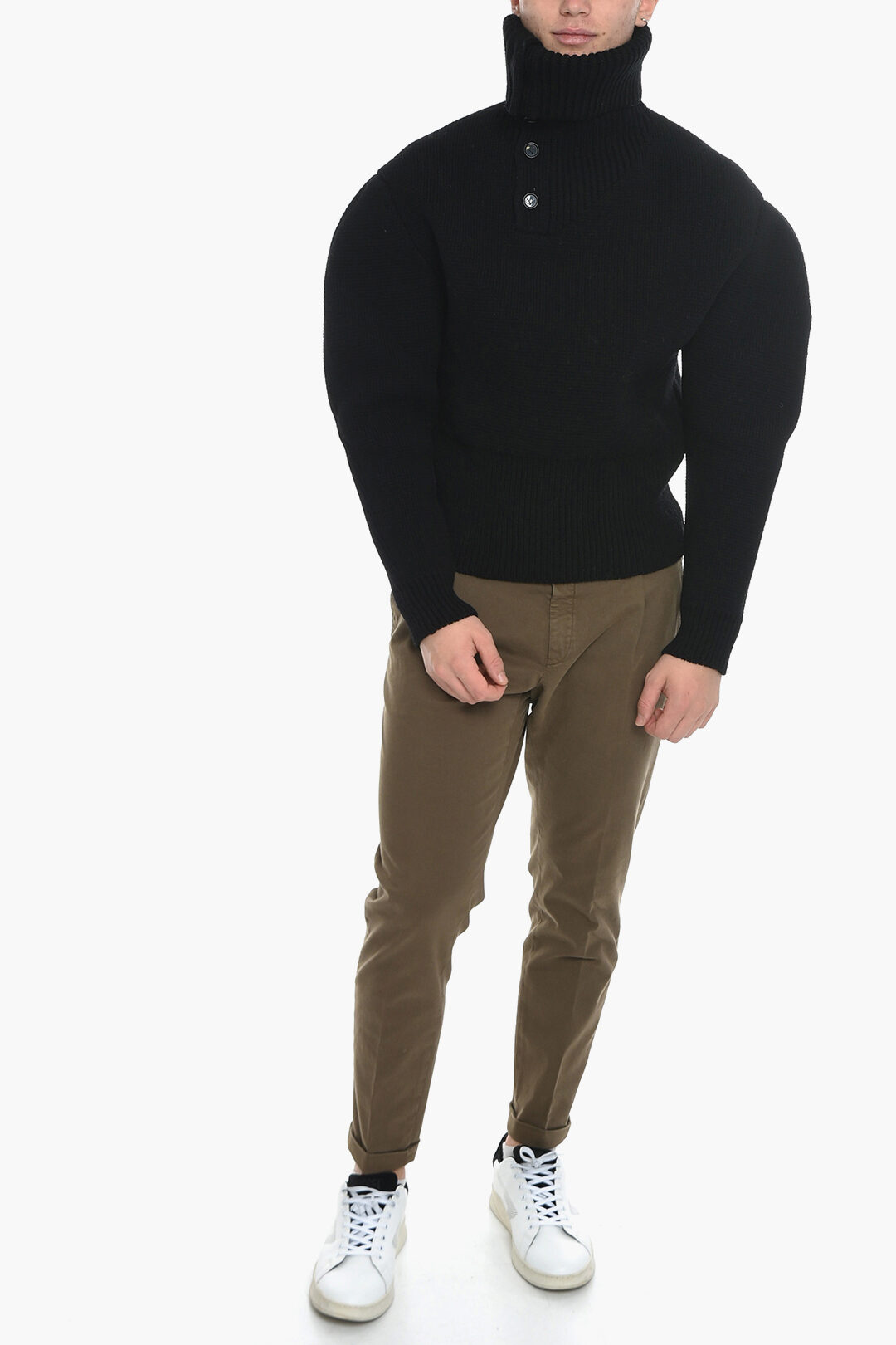 Bottega Veneta Buttoned Turtle Neck DOUBLE FACE SHETLAND Wool Jumper ...