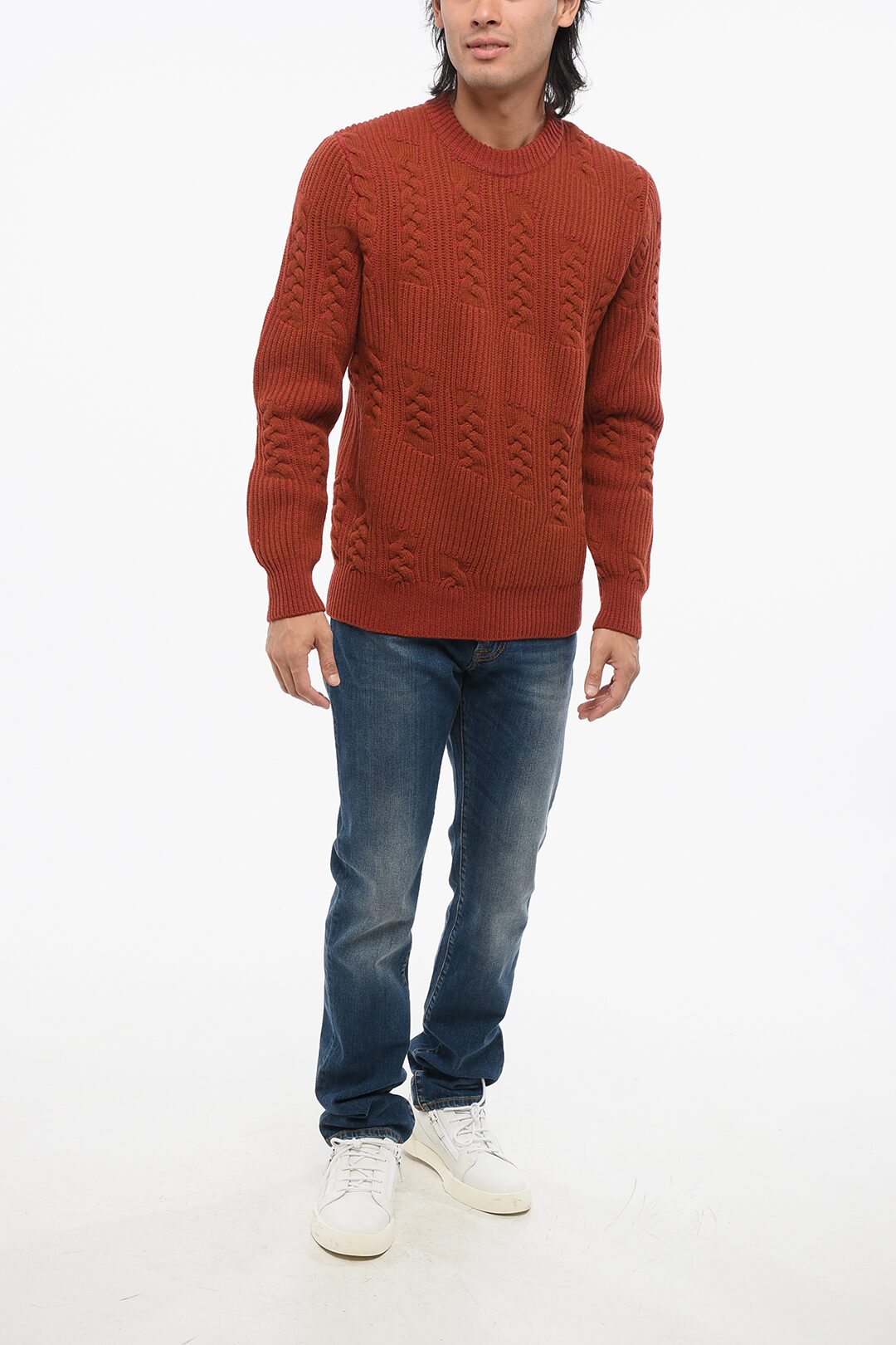 Altea Cable Knit Virgin Wool Sweater with Crew Neck men - Glamood Outlet