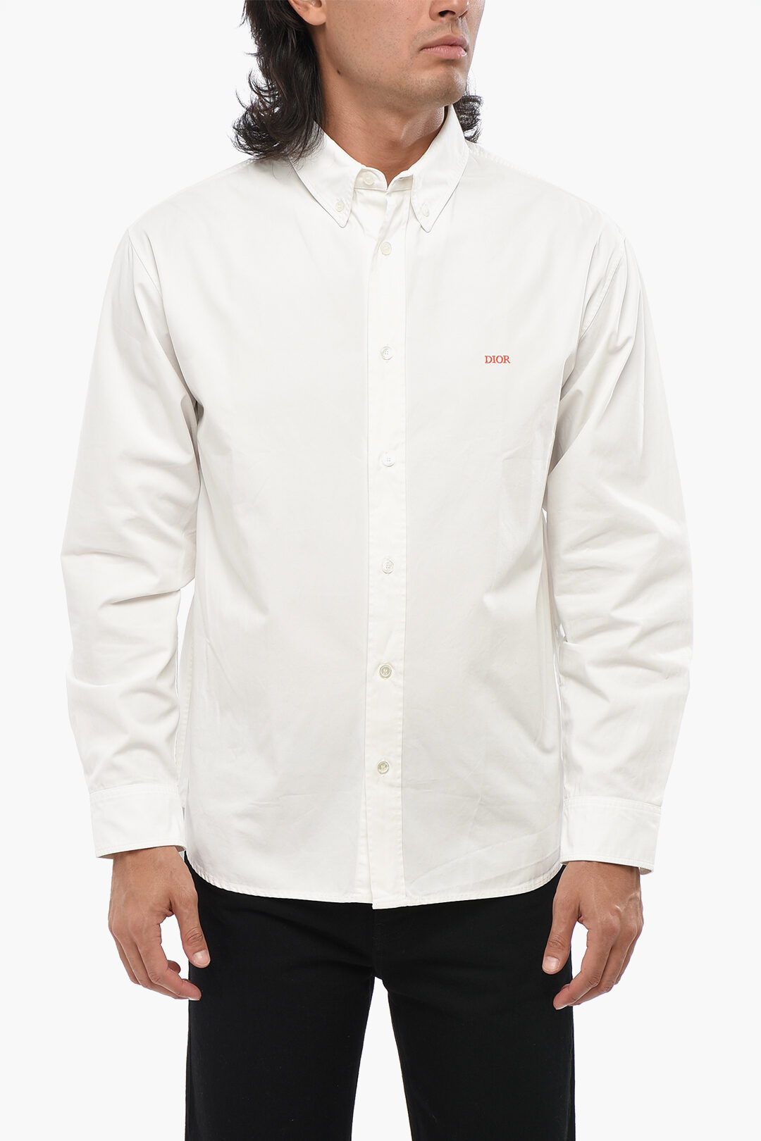Dior Camicia Button-Down in Popeline di Cotone con Logo Ricamato uomo ...