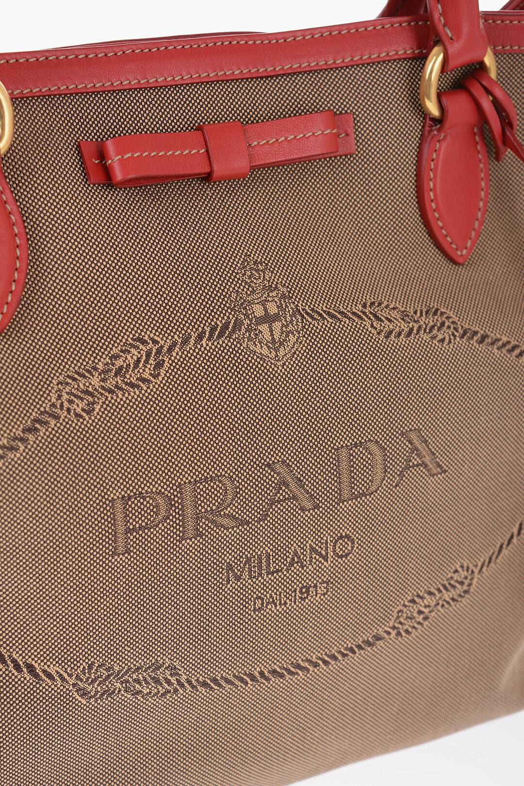 Prada Canvas Tote Bag with Contrasting Leather Edges women - Glamood Outlet