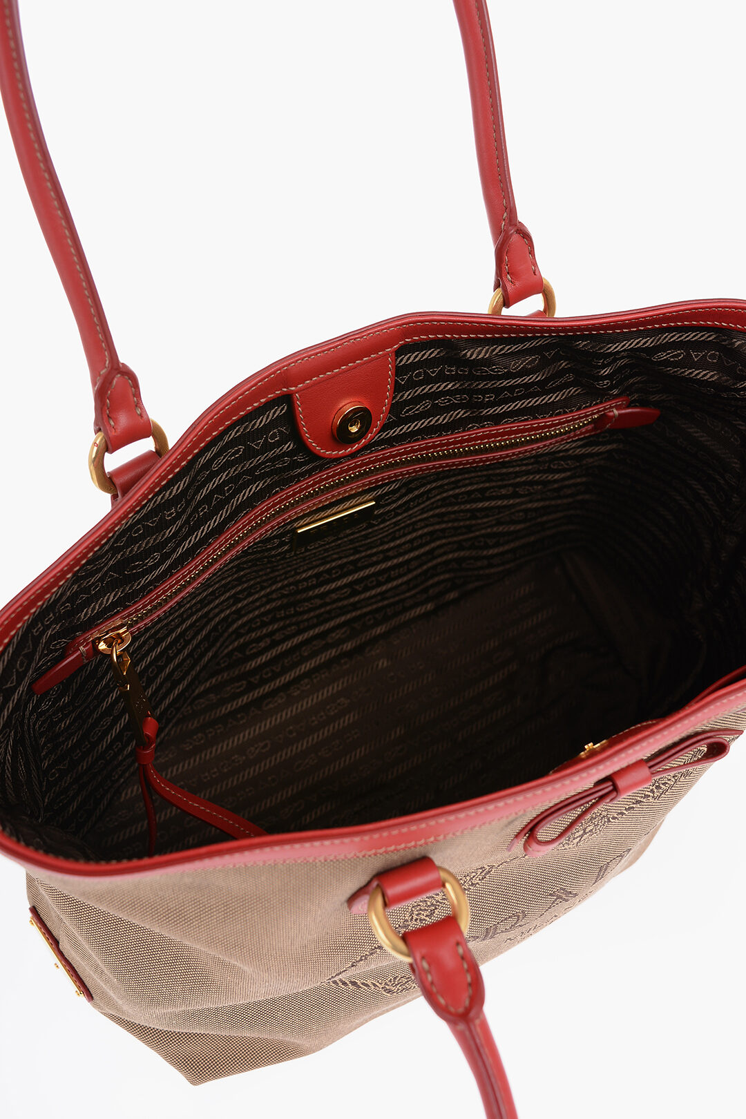 Prada Canvas Tote Bag with Contrasting Leather Edges women - Glamood Outlet