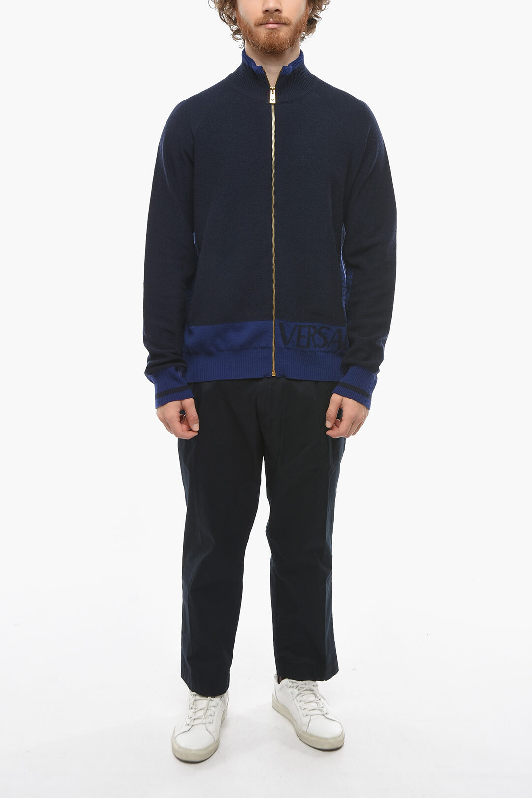 Versace Cashmere-blend Zip-up Sweather with LA GRECA Pattern men ...