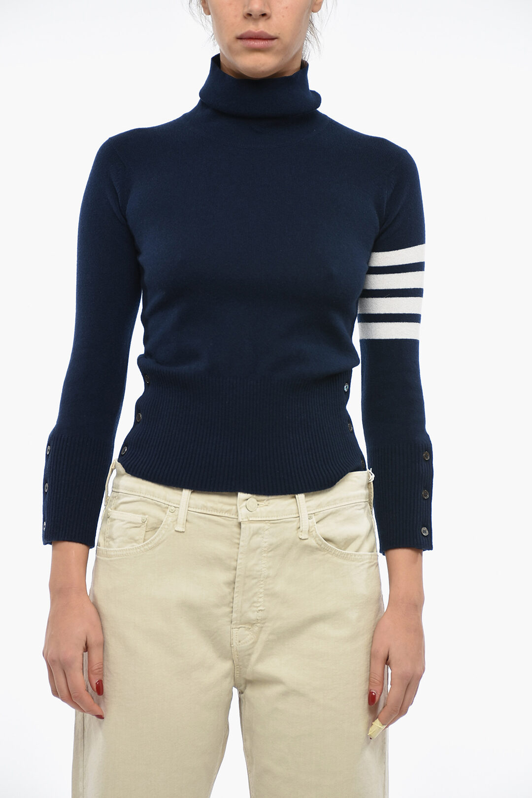 Thom Browne Cashmere Turtle Neck Jumper With Stripe Detail women ...