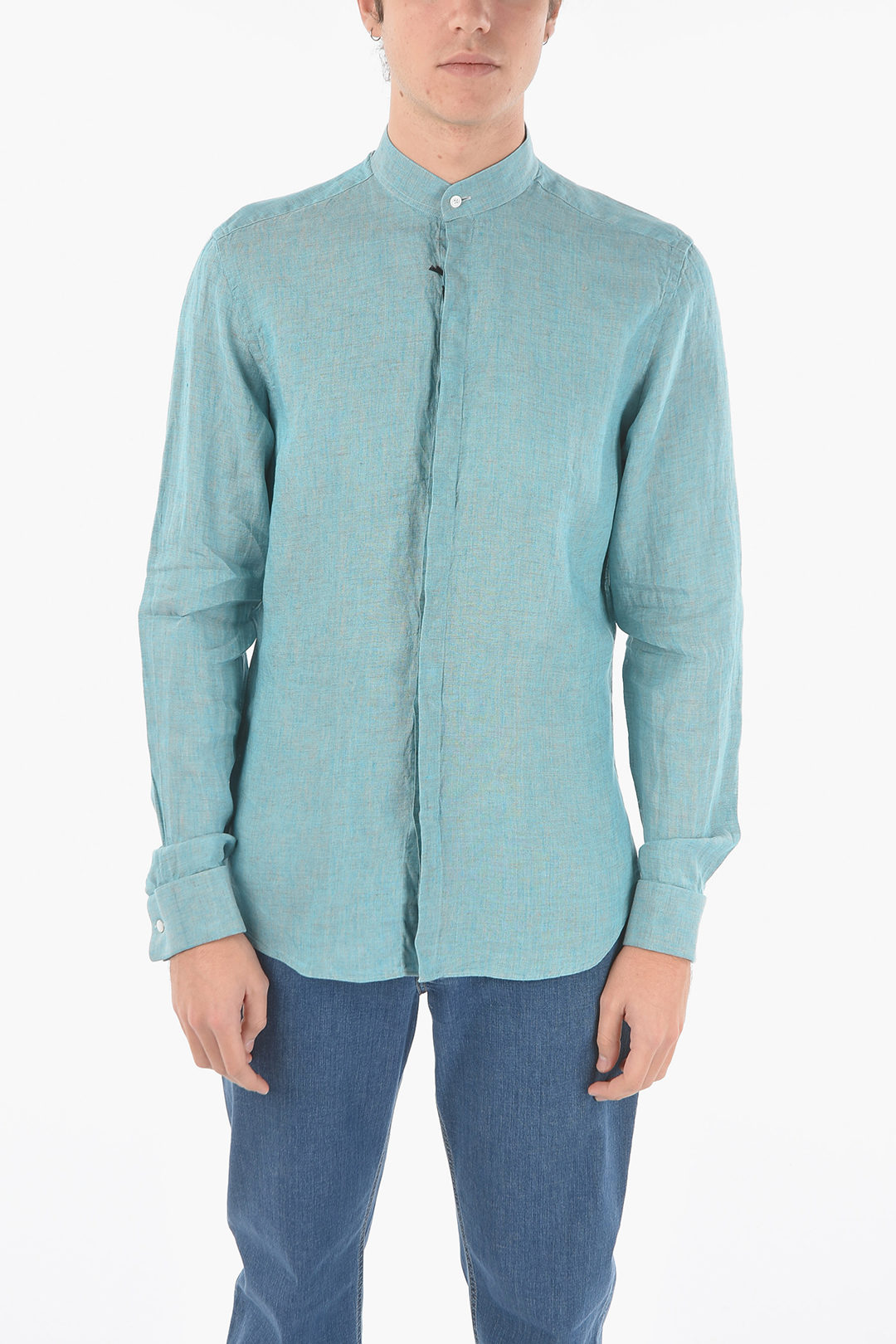 Corneliani CC COLLECTION Flax Shirt with Mandarin Collar and Double ...