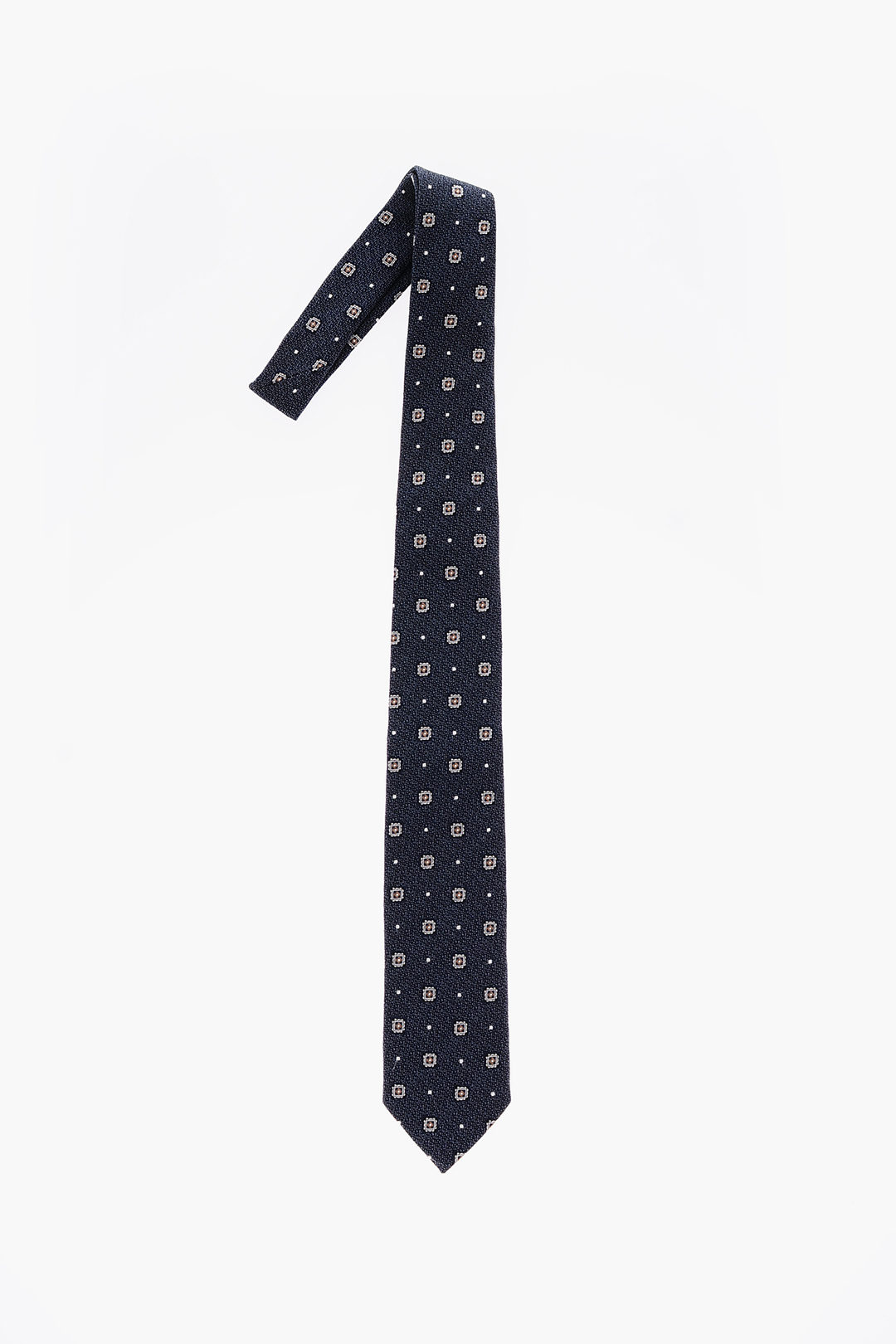 Corneliani CC COLLECTION Silk and Cotton Geometric Patterned Kipper Tie ...