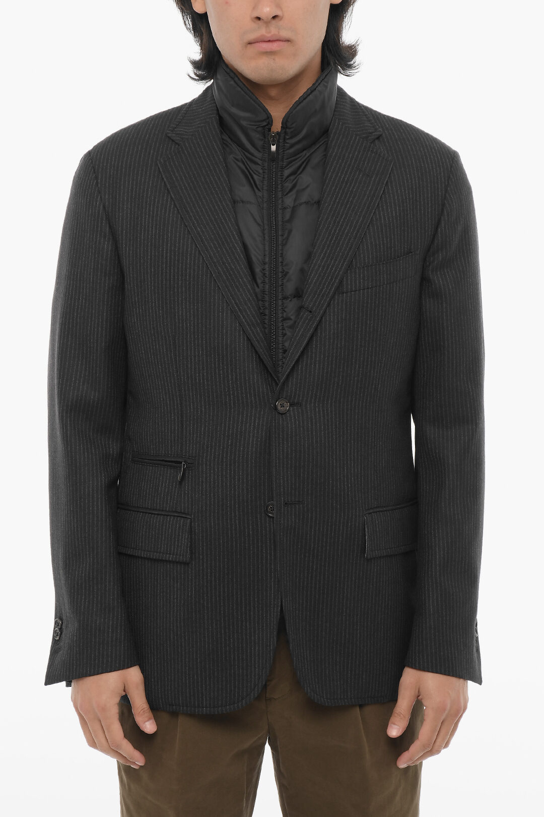 Corneliani CC COLLECTION Striped Virgin Wool Blazer with Detachable ...