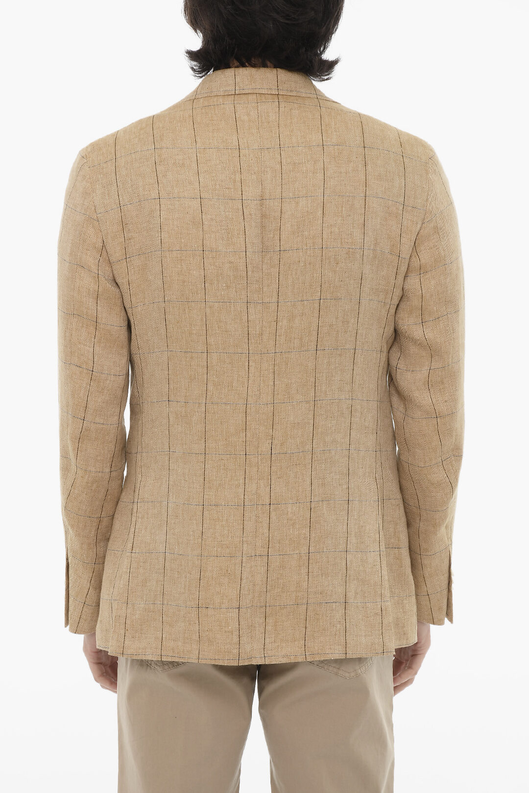 Corneliani CC COLLECTION Windowpane Check Pure Flax Blazer men ...