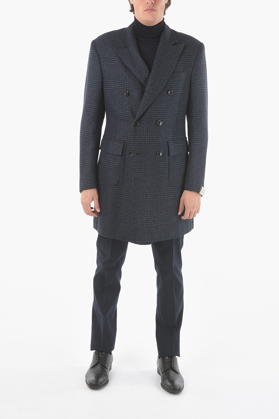 Corneliani check 3-button double breasted Chesterfield coat men ...