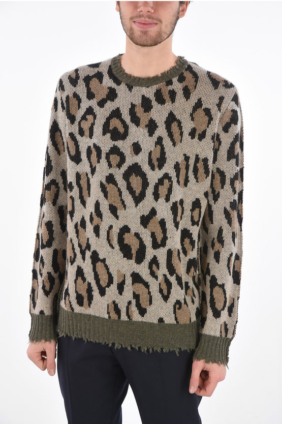 R13 cheetah-print cashmere vintage effect crew-neck sweater men - Glamood Outlet