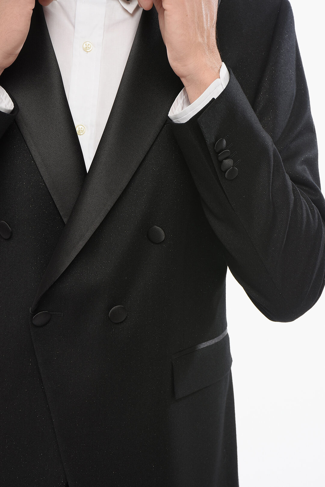 Corneliani CODE Glittery Double-breasted Suit with Satin Lapel men - Glamood Outlet