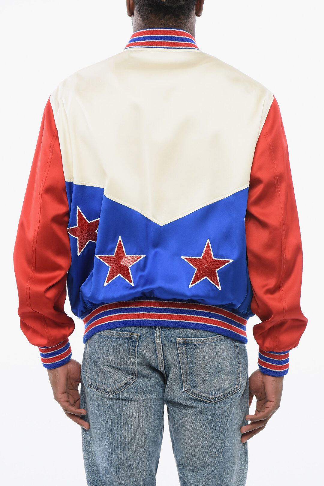 Celine Color Block STARS Satin Bomber Jacket with Sequined Details men ...