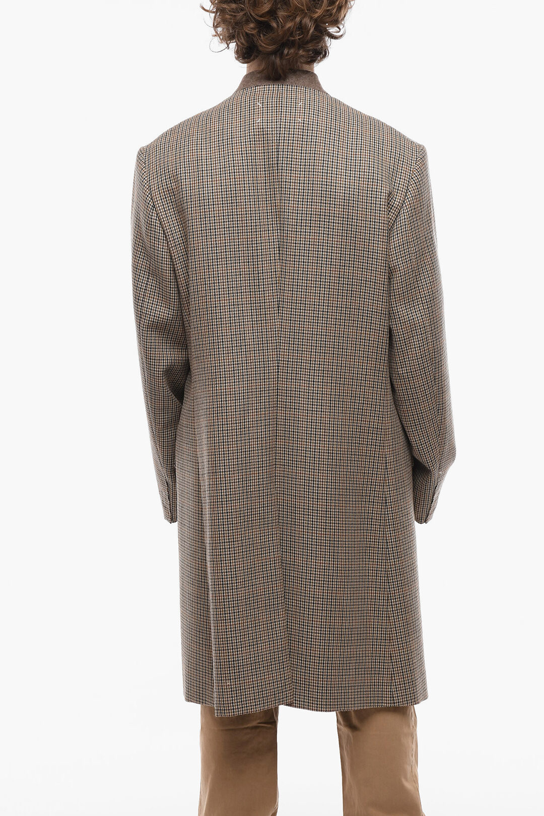 Maison Margiela Concealed Buttoning No-lapel Pied de Poule Wool Coat ...