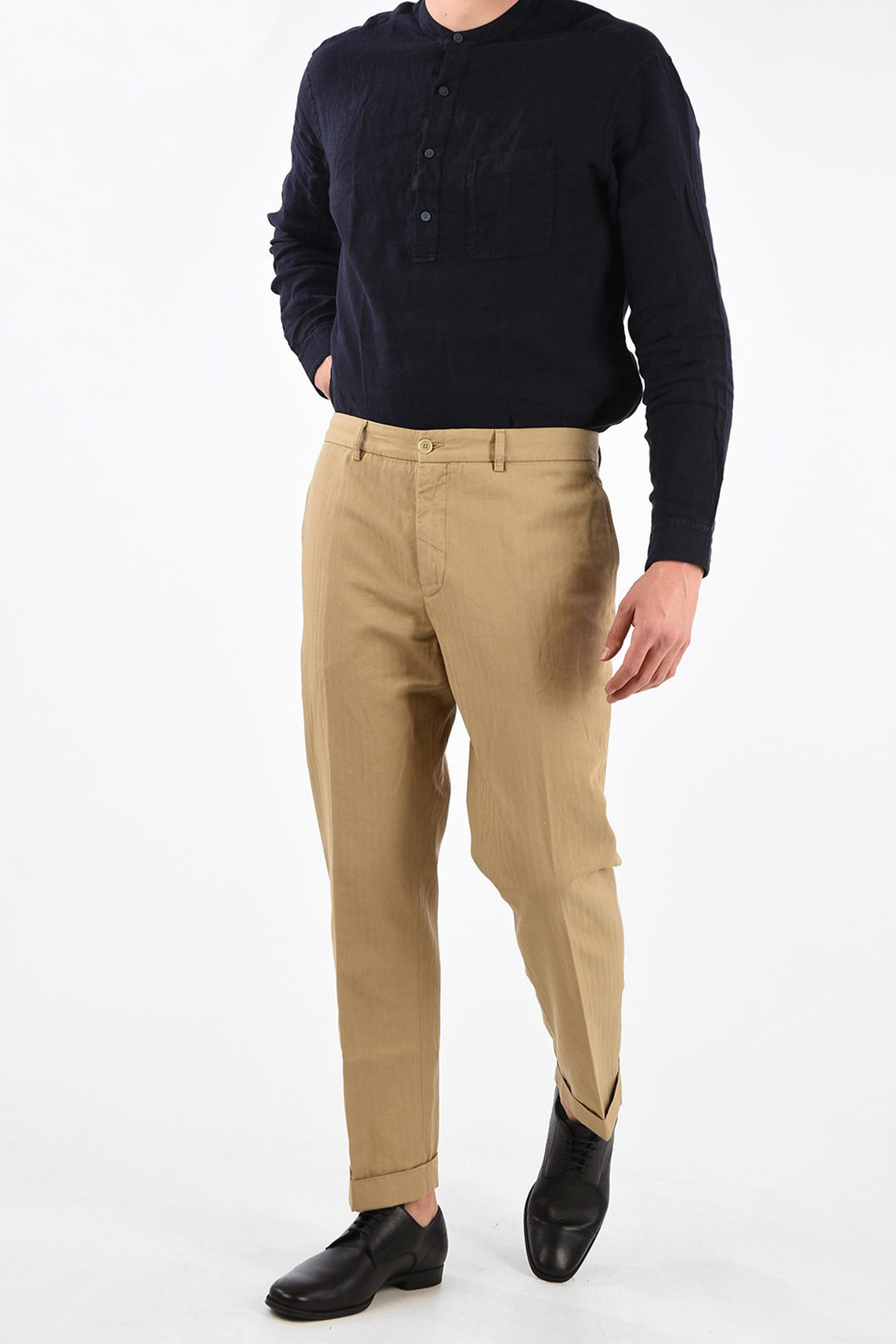 Aspesi Cotton and Linen DOVER Stright Fit Pants with Jetted Pockets men ...