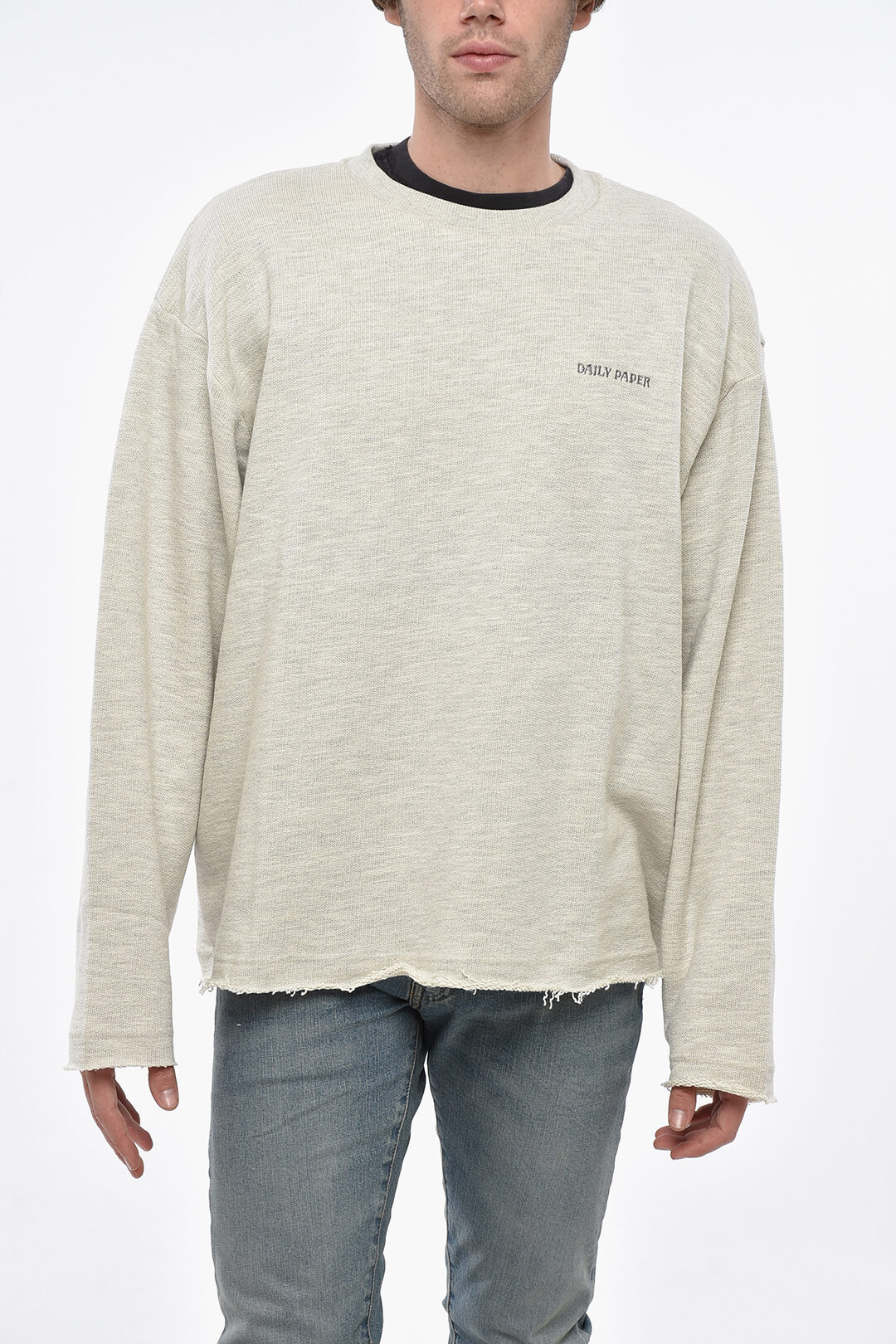Daily Paper Cotton Blend ANIOLA Crew-neck Sweater with Raw Cut men ...