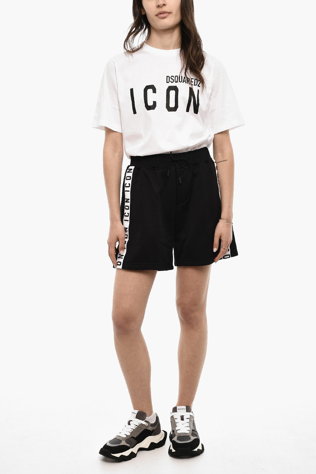 Dsquared2 Cotton Blend ICON Shorts with Logoed Side Bands women ...