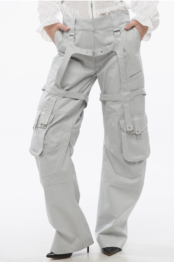 Off-white Cotton Pkt Cargo Pants With Harness Details In Grey | ModeSens