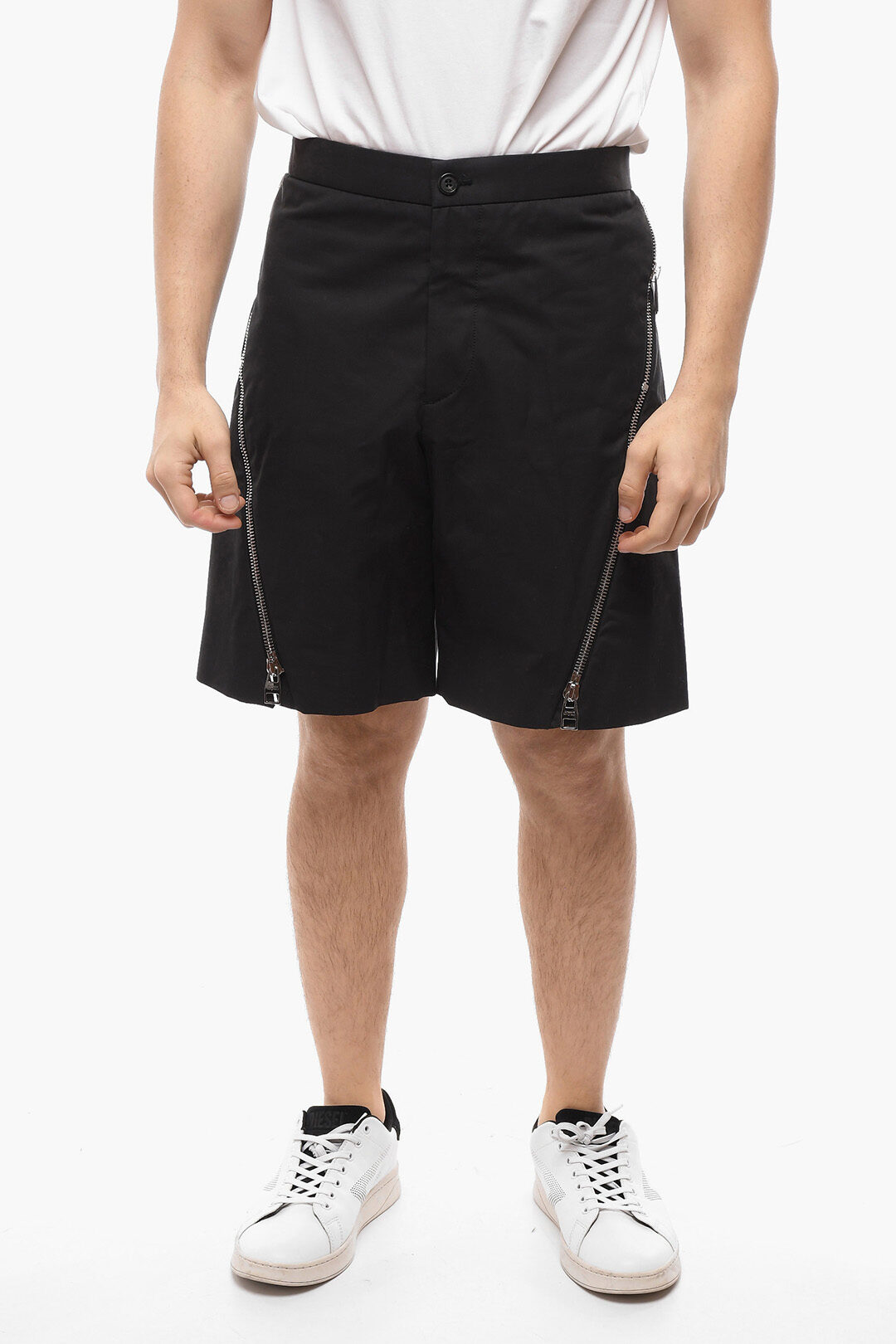 Alexander McQueen Cotton Shorts with Side Maxi Zips men - Glamood Outlet