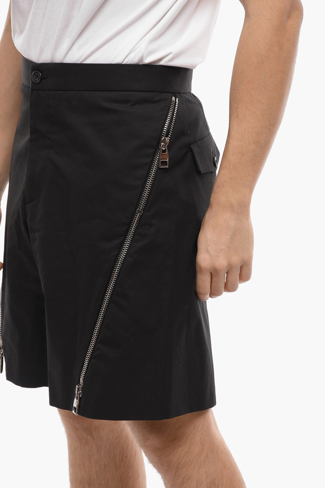 Alexander McQueen Cotton Shorts with Side Maxi Zips men - Glamood Outlet