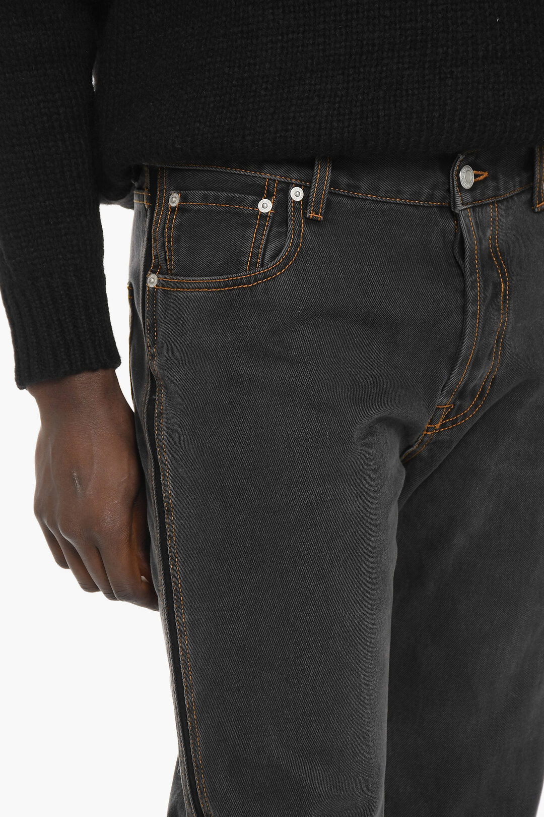 Alexander McQueen Cotton Straight Fit Denims with Contrasting Bands ...